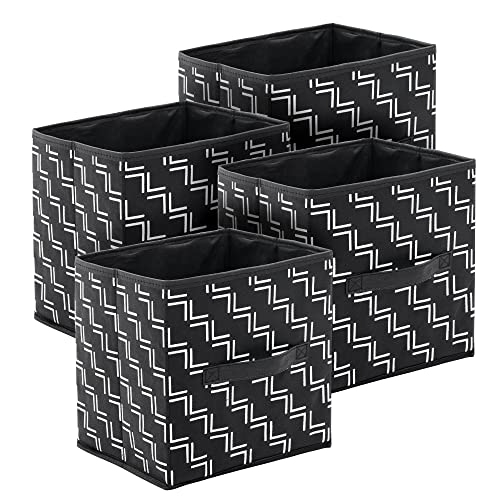 Deconovo Storage Bins, 10.5x10.5x11 Inch, Foldable Cube Organizer with Dual Handle, Fabric Organizing Basket for Closet, Playroom (Set of 4, Black, Wave Pattern)