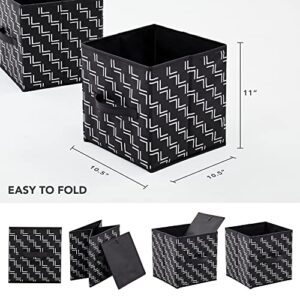 Deconovo Storage Bins, 10.5x10.5x11 Inch, Foldable Cube Organizer with Dual Handle, Fabric Organizing Basket for Closet, Playroom (Set of 4, Black, Wave Pattern)