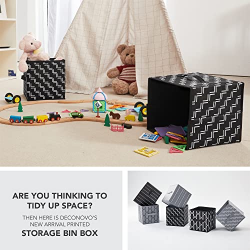 Deconovo Storage Bins, 10.5x10.5x11 Inch, Foldable Cube Organizer with Dual Handle, Fabric Organizing Basket for Closet, Playroom (Set of 4, Black, Wave Pattern)