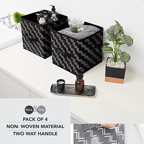 Deconovo Storage Bins, 10.5x10.5x11 Inch, Foldable Cube Organizer with Dual Handle, Fabric Organizing Basket for Closet, Playroom (Set of 4, Black, Wave Pattern)