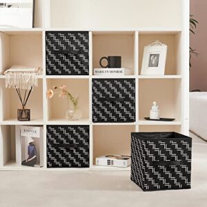 Deconovo Storage Bins, 10.5x10.5x11 Inch, Foldable Cube Organizer with Dual Handle, Fabric Organizing Basket for Closet, Playroom (Set of 4, Black, Wave Pattern)