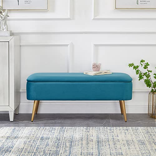 Ball & Cast Upholstered Bench, 42" W, Lake Blue