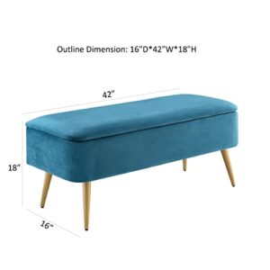 Ball & Cast Upholstered Bench, 42" W, Lake Blue