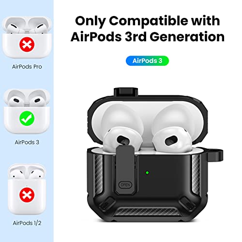 ACAGET for Airpods 3 Case Cover with Keychain, Secure Lock Full Body Protective Rugged Airpods 3 Case Shockproof Hard Shell Armor Case for AirPods 3rd Generation Supports Wireless Charge Men Boy Black