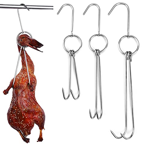 NUOMI 4 Pcs Stainless Steel Meat Hooks with Double Hook Poultry Roast Duck Bacon Hanging Hook Grill Hanger for Drying, Cooking, BBQ, L-13.2 ”, Cooking Utensils, Namely, Grills