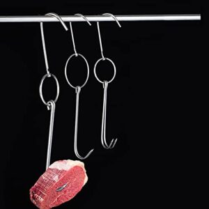 NUOMI 4 Pcs Stainless Steel Meat Hooks with Double Hook Poultry Roast Duck Bacon Hanging Hook Grill Hanger for Drying, Cooking, BBQ, L-13.2 ”, Cooking Utensils, Namely, Grills