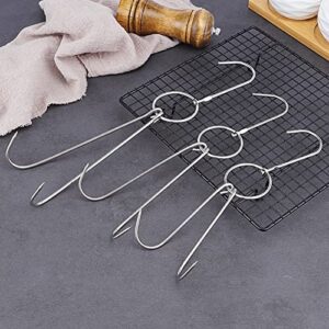 NUOMI 4 Pcs Stainless Steel Meat Hooks with Double Hook Poultry Roast Duck Bacon Hanging Hook Grill Hanger for Drying, Cooking, BBQ, L-13.2 ”, Cooking Utensils, Namely, Grills