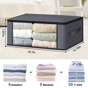 HomeHacks Storage 3-Pack Clothes Organizer Storage Bags Foldable Storage Box with Large Clear Window Sturdy Handles for Closet, Dorm, Pillows, Bedding, Clothes, Stuffed Toys, Blankets, 35L, Grey