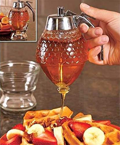 Honey dispenser no drip acrylic(ABS) with stand, Honey jar with dipper, Maple syrup dispenser for Syrup, Sugar, Sauces, Condiments(200ML)