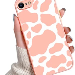 SUBESKING for iPhone 7/8/SE 2020 Pink Cow Print Case,Translucent Matte Hard PC Back with Cute Pattern Design for Women Girls Soft TPU Silicone Bumper Slim Fit Clear Protective Phone Cover 4.7 Inch