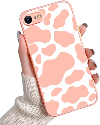 SUBESKING for iPhone 7/8/SE 2020 Pink Cow Print Case,Translucent Matte Hard PC Back with Cute Pattern Design for Women Girls Soft TPU Silicone Bumper Slim Fit Clear Protective Phone Cover 4.7 Inch