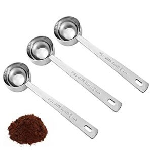 kazetec stainless steel coffee scoops with long handle,stainless steel 1 table spoon,for coffee milk fruit powder, measuring dry and liquid ingredients, cooking baking(3 pieces 15 ml)