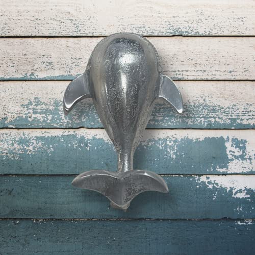 Needzo Silver Toned Metal Nautical Whale Tail Towel Hook Holder, Wall Mounted Hooks for Hanging Towels, Coats, and More, Coastal Bathroom Decor for Beach Houses, 5 Inches