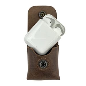 LeatherTex, Rustic AirPods Charging Cover Handmade from Full Grain Leather - Pocket Size, Genuine Bluetooth Case - Protective Portable Carrying Pouch - Bourbon Brown