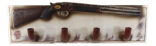 Ebros Gift 20" Long Rustic Western Country Hunter Shotgun with Ammo Bullet Hooks Mounted On Wooden Plank Wall Hanging Decor Hallway Mudroom Entrance Cabin Lodge Organizer for Coats Keys Hats