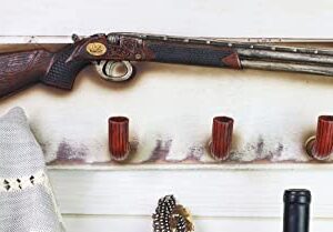 Ebros Gift 20" Long Rustic Western Country Hunter Shotgun with Ammo Bullet Hooks Mounted On Wooden Plank Wall Hanging Decor Hallway Mudroom Entrance Cabin Lodge Organizer for Coats Keys Hats