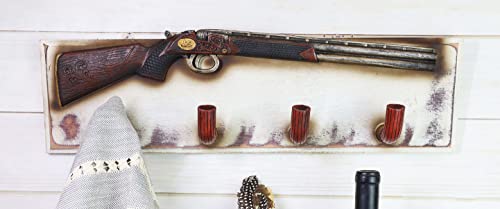 Ebros Gift 20" Long Rustic Western Country Hunter Shotgun with Ammo Bullet Hooks Mounted On Wooden Plank Wall Hanging Decor Hallway Mudroom Entrance Cabin Lodge Organizer for Coats Keys Hats