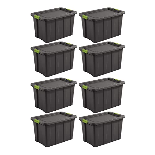 Sterilite 30 Gal Latching Tuff1 Storage Tote, Stackable Bin with Latch Lid, Plastic Container to Organize Garage, Basement, Blue Base and Lid, 8-Pack