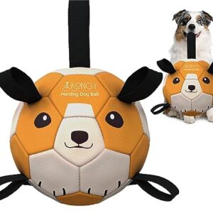 Akongy Large Soccer Ball for Dogs with Tabs - 8 inch Herding Ball for Dogs - Big Ball for Dogs Durable Dog Soccer Ball Indestructible Outdoor Dog Toys- Outside Dog Toys (Large)