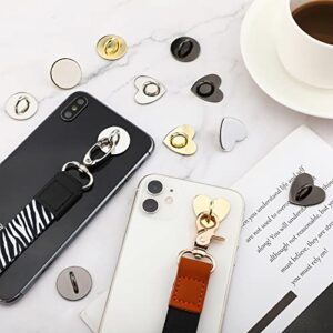 12 Pcs Phone Charm Hook Phone Charms Adhesive Metal Phone Finger Grip Cell Phone Finger Ring Loop Stand for DIY Hanging Round and Heart Phone Holder Cute Phone Keychain Accessories Gold Silver Black