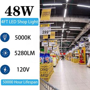 8 Pack 4FT 48W LED Shop Light for Workshop Garage,LED Ceiling Light, Plug in Linkable Utility Light Fixtures,5000K Cool White, 5280 LM, Frosted Lens, Pull Chain (ON/Off), Hanging/Mounted 120V