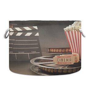 xigua movie theater popcorn round storage basket collapse canvas fabric storage bin with cotton handles for organizing home/kitchen/nursery/office/toy