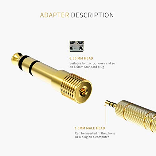 Tadayimes 5PCS/Set Gold-Plated Durable 6.35mm 1/4 Inch Port Plug to 3.5mm Male Stereo Headphone Port Socket Adapter