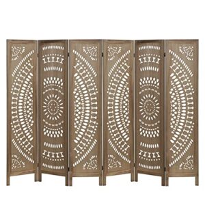 ecomex 6 panel room divider, folding room divider freestanding privacy screen divider, carved wood room divider for bedroom home office apartment studio hotel restaurant garden terrace (brown)