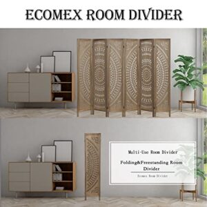 ECOMEX 6 Panel Room Divider, Folding Room Divider Freestanding Privacy Screen Divider, Carved Wood Room Divider for Bedroom Home Office Apartment Studio Hotel Restaurant Garden Terrace (Brown)