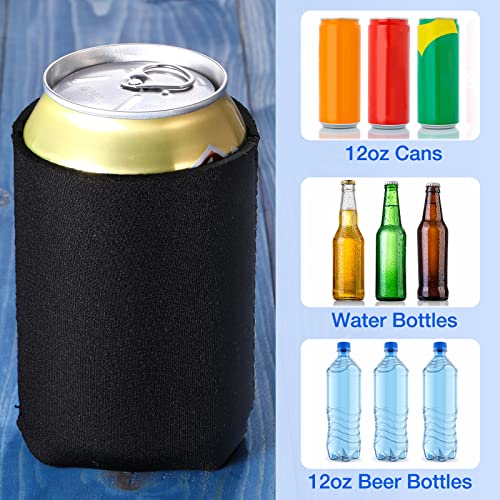 60 Packs Blank Can Cooler Sleeves Soda Can Covers Neoprene Can Sleeve Drink Insulator Sleeve Collapsible Can Coolers for Parties, Events or Weddings (Black)