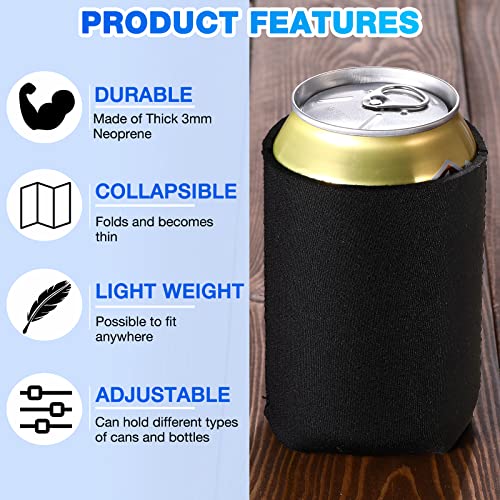 60 Packs Blank Can Cooler Sleeves Soda Can Covers Neoprene Can Sleeve Drink Insulator Sleeve Collapsible Can Coolers for Parties, Events or Weddings (Black)