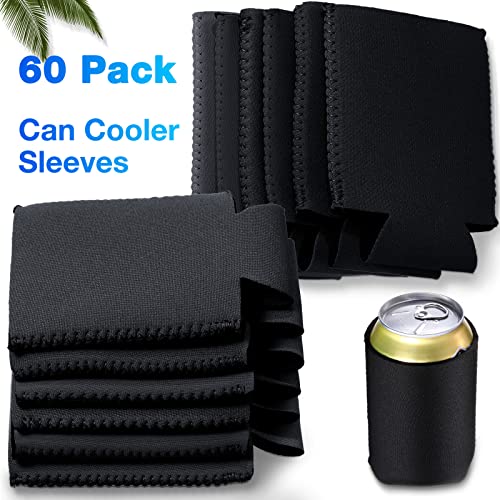 60 Packs Blank Can Cooler Sleeves Soda Can Covers Neoprene Can Sleeve Drink Insulator Sleeve Collapsible Can Coolers for Parties, Events or Weddings (Black)