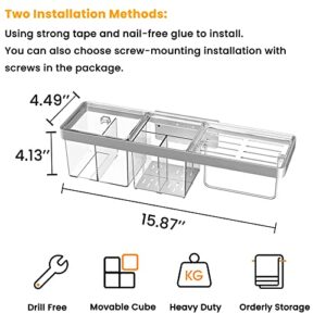 vacane Shelves Wall Mounted Bathroom Shelving Pack of 3,Wall Mounted Toiletry Organizer,Toothbrush Holder Cosmetic Organizer with Towel Holder Adhesive Bathroom Wall Caddy No Drilling