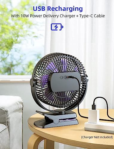 Airbition 10000mAh 8-Inch Clip on Fan Rechargeable, Battery Operated Powered USB Clamp Fan Portable for Golf Cart RV Car Travel Camping Tent Workout Treadmill Personal Bed Desk