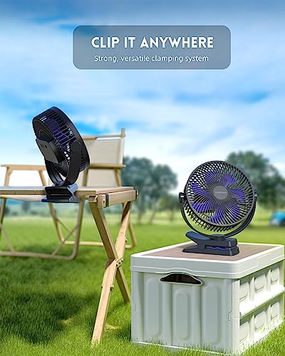 Airbition 10000mAh 8-Inch Clip on Fan Rechargeable, Battery Operated Powered USB Clamp Fan Portable for Golf Cart RV Car Travel Camping Tent Workout Treadmill Personal Bed Desk