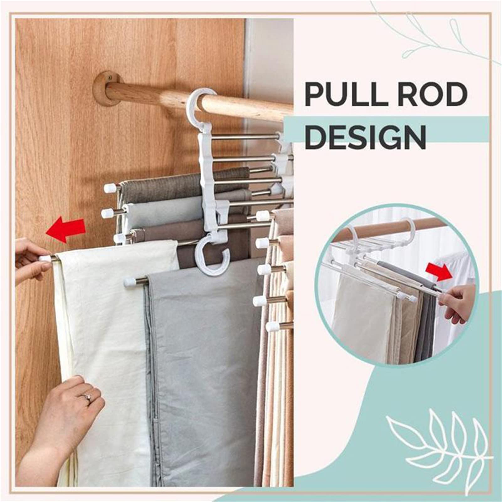 Multifunctional Pants Rack Hanger 2 Pack Pants Racks for Hanging Pants, 5 in 1 Adjustable Pant Rack Towel Shelves Closet Organizer Stainless Steel Wardrobe Magic Trouser Hangers Space Saving (Black)