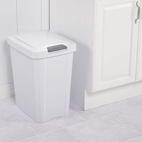 Sterilite 10438004 7.5 Gallon Slim Profile TouchTop Wastebasket with Titanium Latch, Fits 8 Gal Trash Can Bags, Locks in Garbage Bin Odors, White 8 Ct