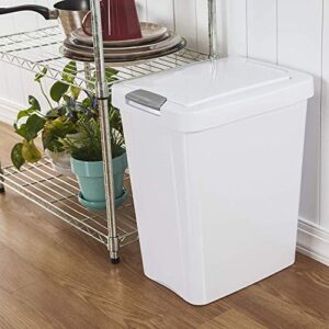 Sterilite 10438004 7.5 Gallon Slim Profile TouchTop Wastebasket with Titanium Latch, Fits 8 Gal Trash Can Bags, Locks in Garbage Bin Odors, White 8 Ct