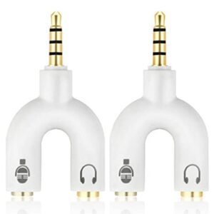 nanyi 2pcs white headphone splitter headphone microphone adapter for audio stereo headphone and mic for phone, computer, mp3.