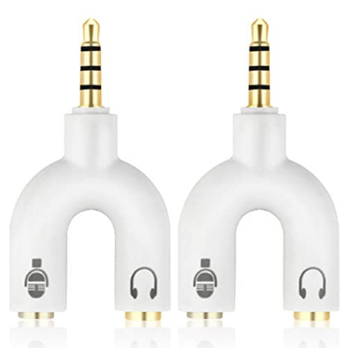 NANYI 2PCS White Headphone Splitter Headphone Microphone Adapter for Audio Stereo Headphone and MIC for Phone, Computer, MP3.