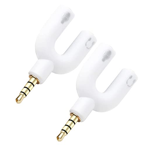 NANYI 2PCS White Headphone Splitter Headphone Microphone Adapter for Audio Stereo Headphone and MIC for Phone, Computer, MP3.