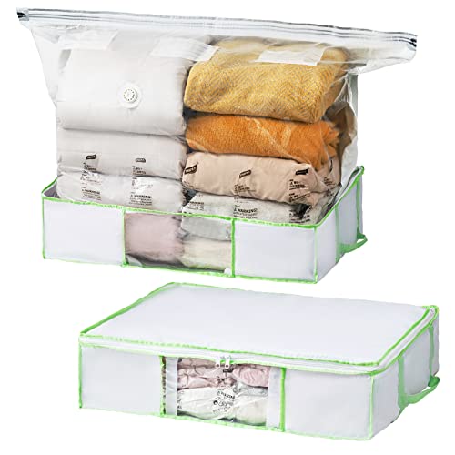 TAILI Under Bed Storage Container with Space saver bags, Large Capacity Foldable Clothing Storage Containers for Jackets Suits Coats Sweater with Clear Window and Reinforced Handle