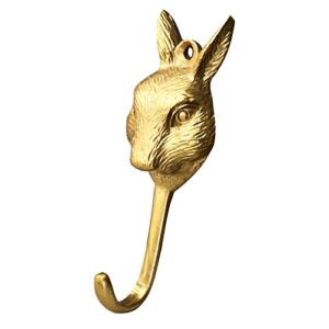 yh yao vintage decorative hooks, 100% brass wall hooks for hanging, pure handmade animal key hooks coat hooks wall mounted handmade for bedroom, porch, kitchen, cabinet and bathroom (bunny)