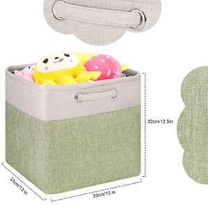 Fabric Cube Storage Boxes Foldable Storage Bins Light Green and Silver Khaki Patchwork Storage Baskets Cube Storage Bins with Handle Cubes Inserts Storage for Home and Office Supplies 13x13x13 cube organizer bin Pack of 3