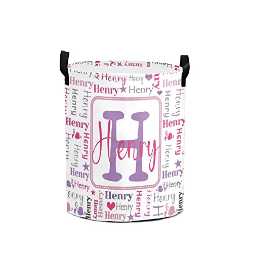 Custom Laundry Hamper with Name Personalized Laundry Baskets Collapsible Clothes Storage Basket with Handle for Bathroom Living Room Bedroom (Purple Pink)