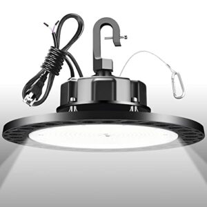 dragonlight led high bay light 200w, 0-10v dimmable 30,000lm led ufo light fixture [800w mh/hps equiv.] 5000k 5' cable with us plug 100-277v for high bay commercial area lighting, 5-year warranty