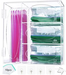 kmoly ziplock bag storage organizer plastic bag organizer holder acrylic kitchen food storage bag dispenser for gallon quart sandwich and snack compatible with ziploc solimo hefty glad bags