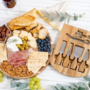 WinTruffles Acacia Cheese Board Set - Cheese Board and Knife Set, Cheese Platter, Cheese Platter Board, Cheese Tray, Charcuterie Board Set … (Round Acacia)