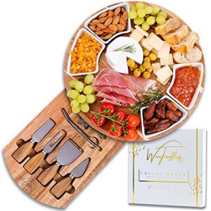 wintruffles acacia cheese board set - cheese board and knife set, cheese platter, cheese platter board, cheese tray, charcuterie board set … (round acacia)