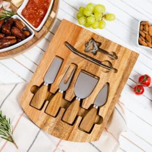 WinTruffles Acacia Cheese Board Set - Cheese Board and Knife Set, Cheese Platter, Cheese Platter Board, Cheese Tray, Charcuterie Board Set … (Round Acacia)